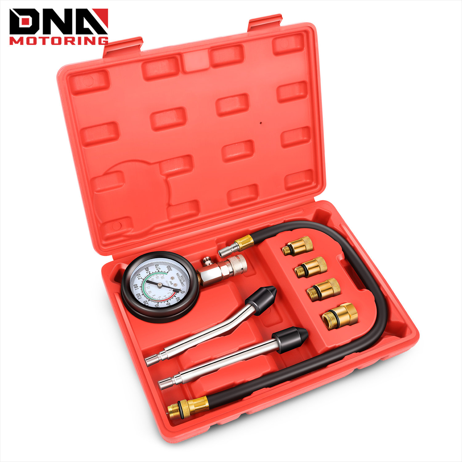DNA Motoring [8Pcs] Cylinder Gas Engine Compression Gauge Tester Kit ...